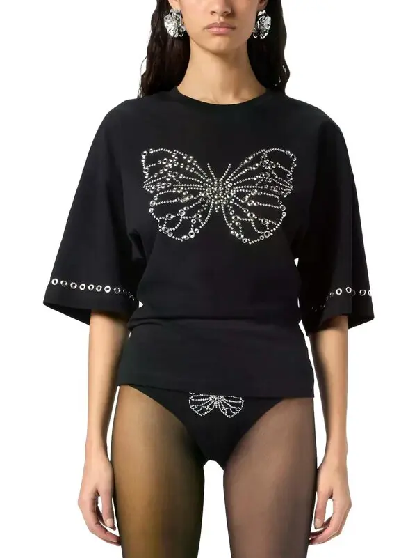 Blumarine Butterfly-embellished T-shirt - Black