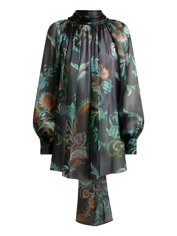 Etro Floral Print Tie-neck Blouse - Black