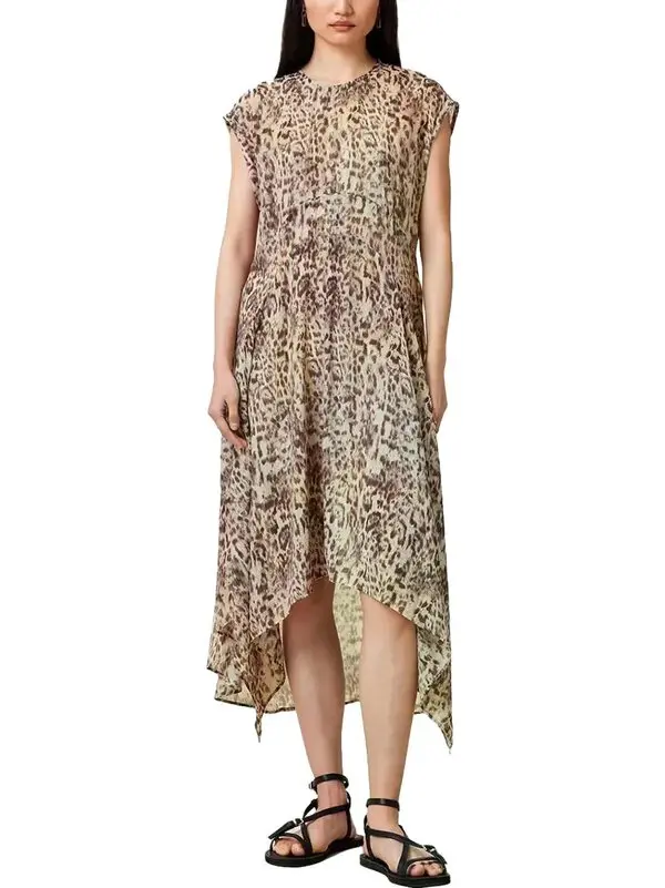 ALLSAINTS Leopard Print Asymmetric Dress - Brown
