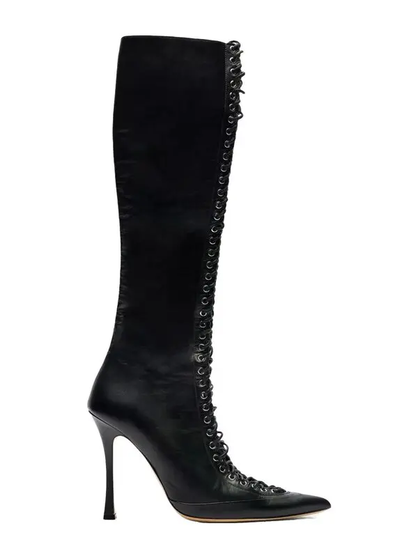 Blumarine Lace-up Pointed-toe Boots - Black
