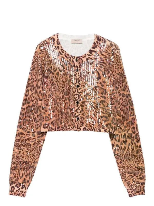 TWINSET Leopard-print Sequin Cardigan - Brown