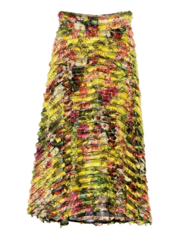 GEMY MAALOUF Floral-print Fringed Maxi Skirt - Black
