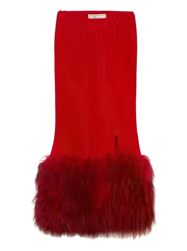 Blumarine Ribbed Knit Midi Skirt - Red