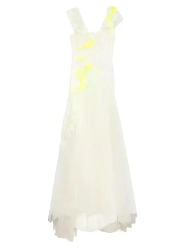 GEMY MAALOUF Floral-embellished Tulle Maxi Dress - White