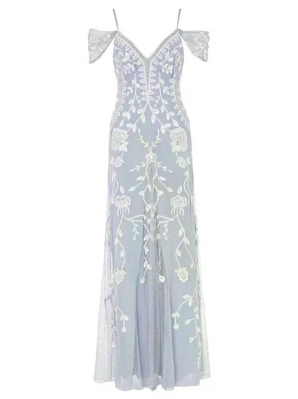 TEMPERLEY LONDON Lilly Embroidered Off-shoulder Gown - Blue