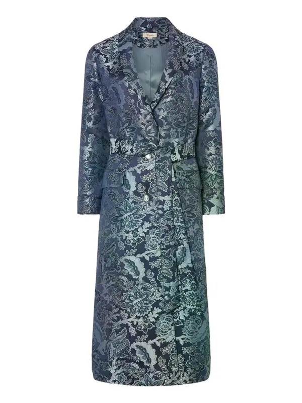 TEMPERLEY LONDON Francis Floral-brocade Belted Coat - Blue