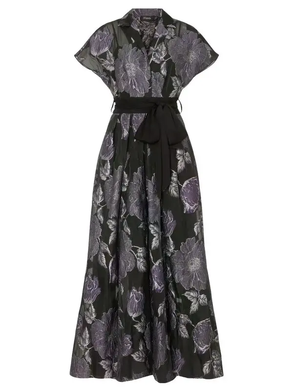 TEMPERLEY LONDON Floral-print Belted Midi Gown - Black