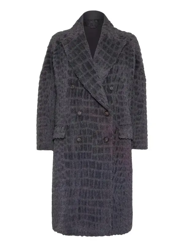 Brunello Cucinelli Crocodile-effect Overcoat - Grey