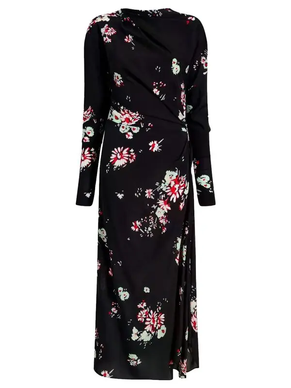 Proenza Schouler Floral-print Draped Day Dress - Black