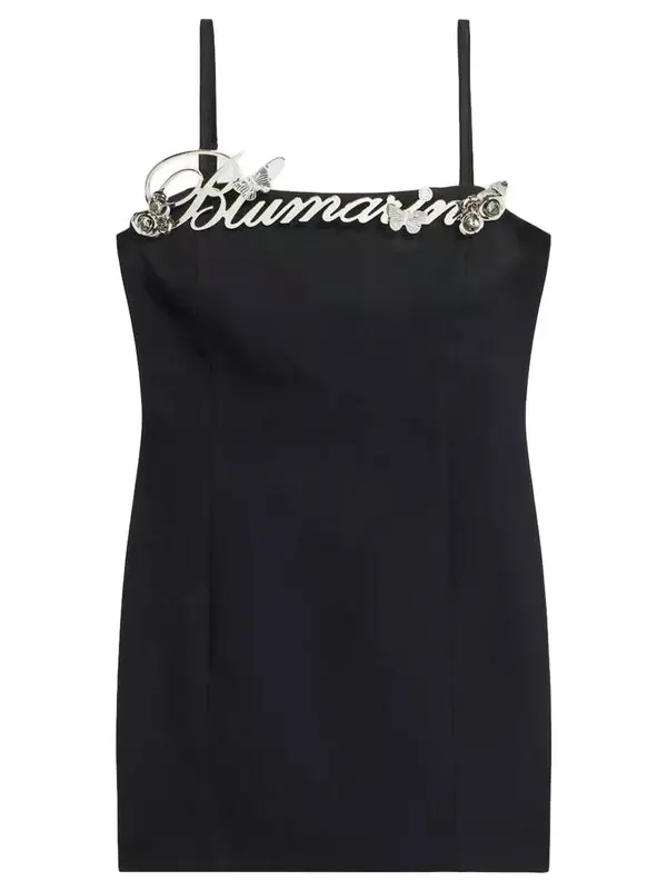 Blumarine Logo Rose-embellished Mini Dress - Black