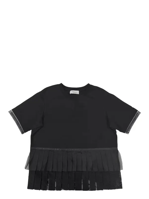CAROLINE HU Pleated Lace-trimmed Top - Black