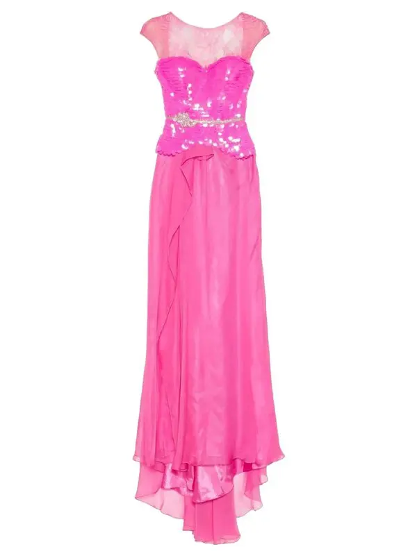 GEMY MAALOUF Lace-paneled Sequined Gown - Pink