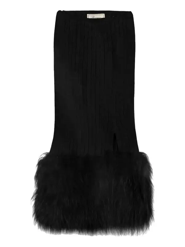 Blumarine Fur-trimmed Ribbed Midi Skirt - Black