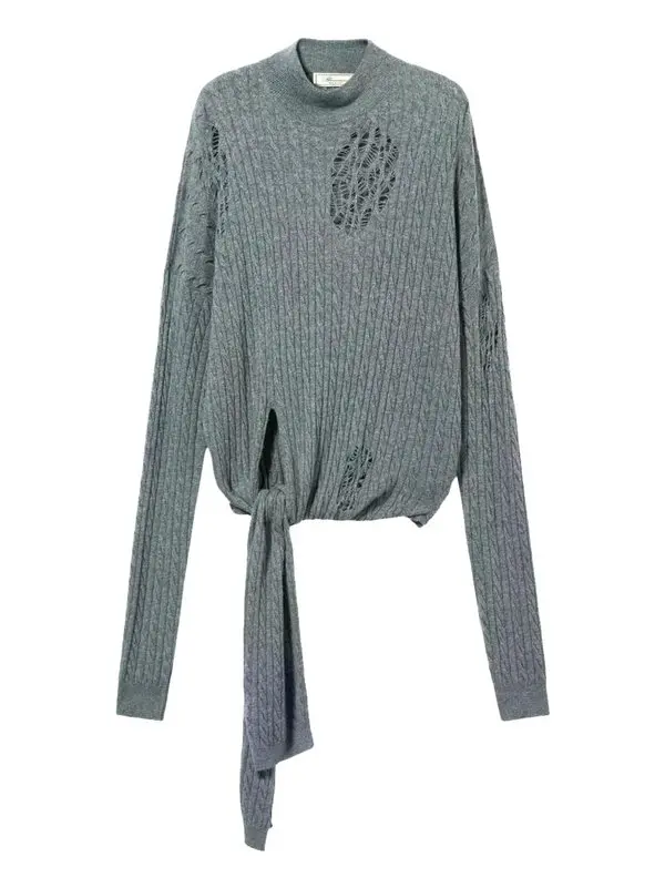 Blumarine Cable-knit Distressed Sweater - Grey