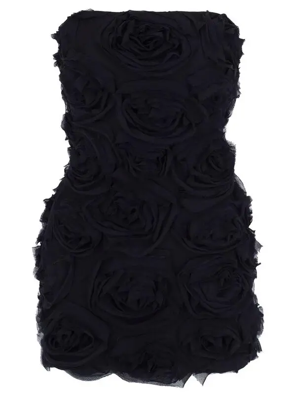 Zeynep Arçay Mini Dress With Rose Motifs - Black