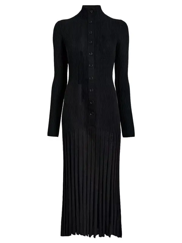 Proenza Schouler Ribbed Pleated Midi Day Dress - Black
