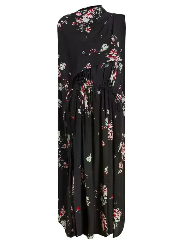 Proenza Schouler Floral-print Cape Midi Day Dress - Black