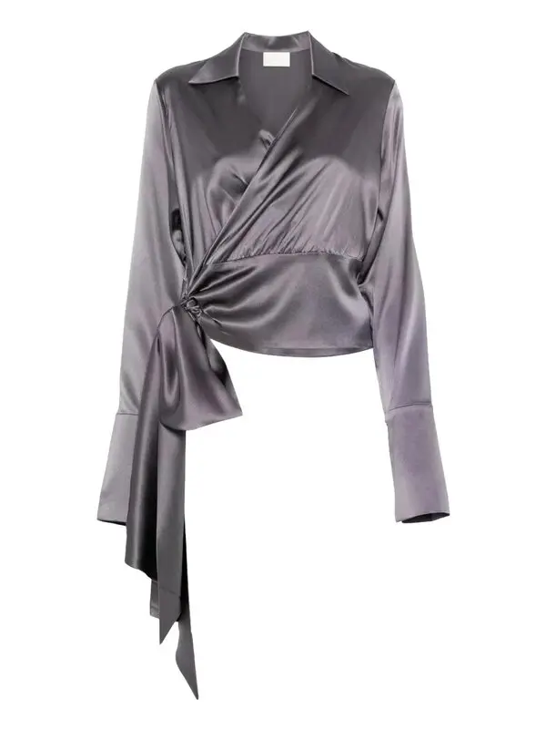 DANAMÉ Satin Wrap Blouse - Grey