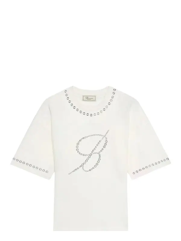 Blumarine Embellished Eyelet-trimmed T-shirt - White