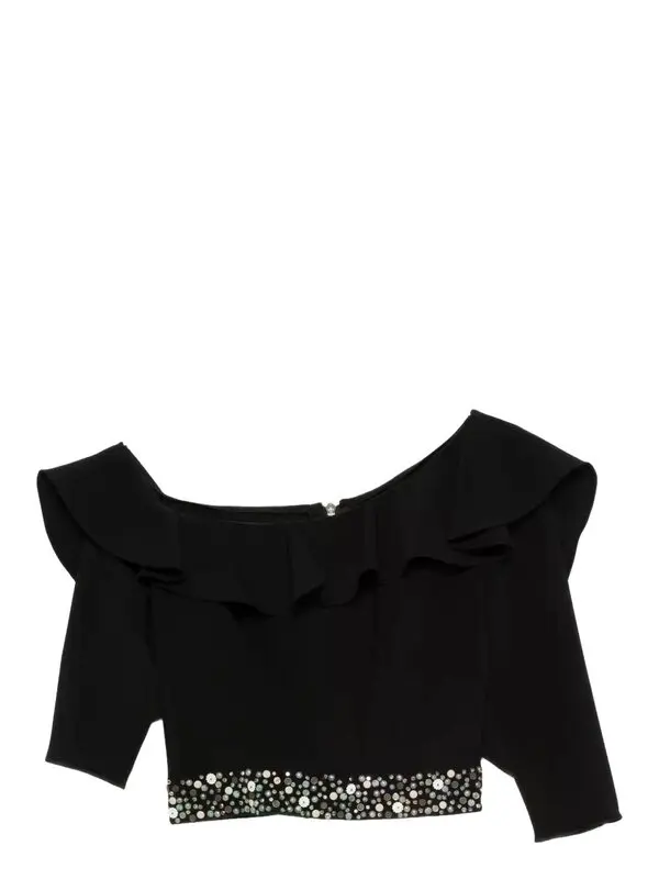 GEMY MAALOUF Embellished Ruffled Top - Black