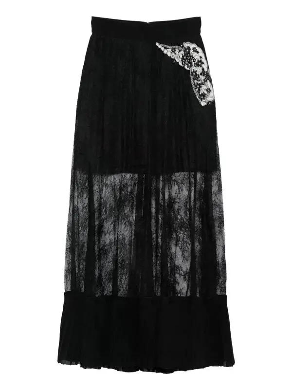 GEMY MAALOUF Lace-embellished Pleated Skirt - Black