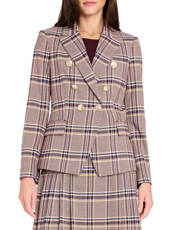 TAHARI ASL Plaid Double-breasted Blazer - Tan Plum