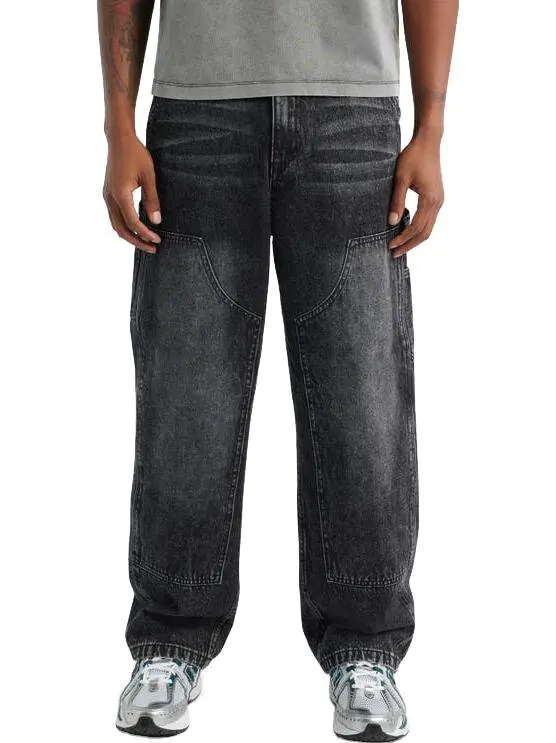 CRIMINAL DAMAGE Mercer Double Knee Cotton Denim Carpenter Pants - Washed Grey