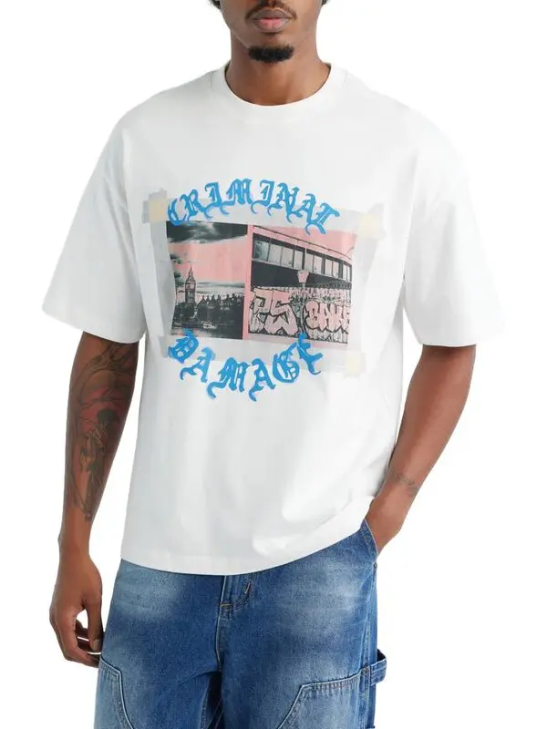 CRIMINAL DAMAGE Cut & Paste Graphic T-shirt - Off White