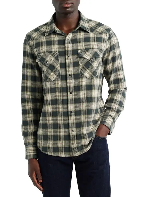 Ag Huston Classic Fit Plaid Western Snap-up Shirt - Charcoal Grey Multi