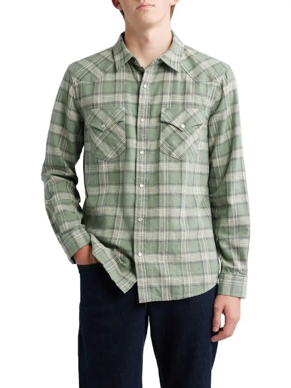 Ag Huston Classic Fit Plaid Western Snap-up Shirt - Green Multi