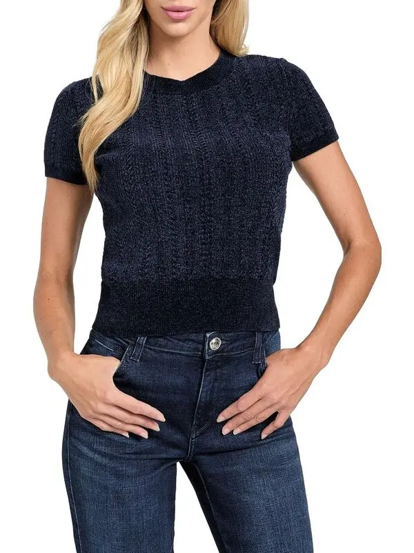 Guess Marcie Short Sleeve Chenille Sweater - Jblack-black