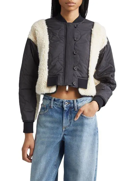 3.1 Phillip Lim High Pile Fleece Trim Quilted Crop Jacket - Black-natural