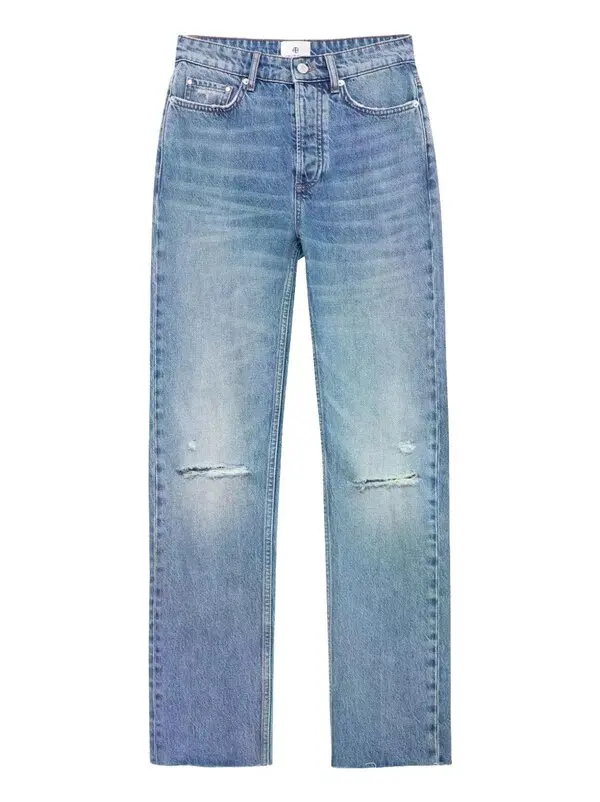 ANINE BING Bruno Straight Leg Frayed Jeans - Blue