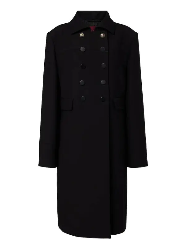 Gucci Double-g Double-breasted Wool Coat - Black