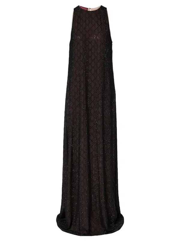 Gucci Gg Embellished Silk Gown - Black