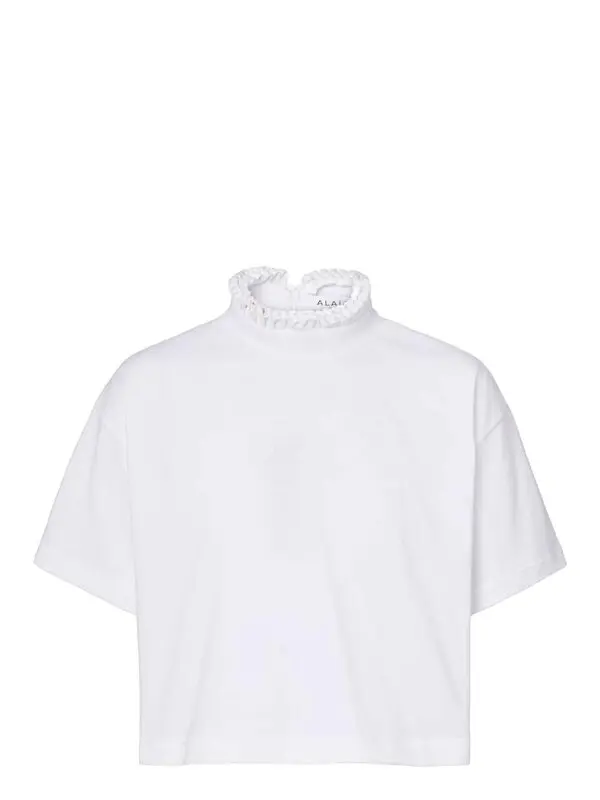 Alaïa Cropped Cotton Jersey Turtleneck Top - White