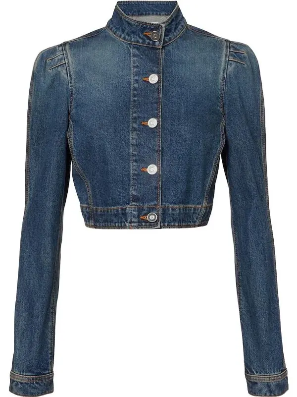Alaïa Cropped Denim Jacket - Blue