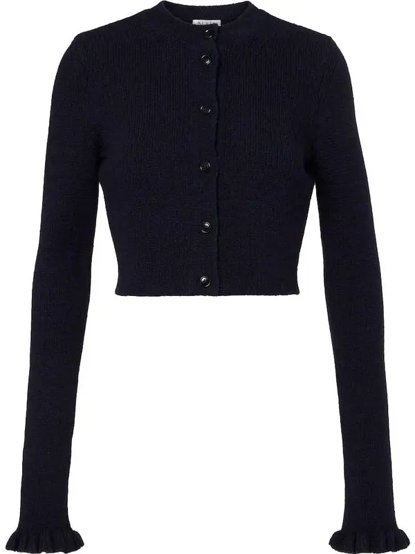 Alaïa Cropped Wool And Silk-blend Cardigan - Blue