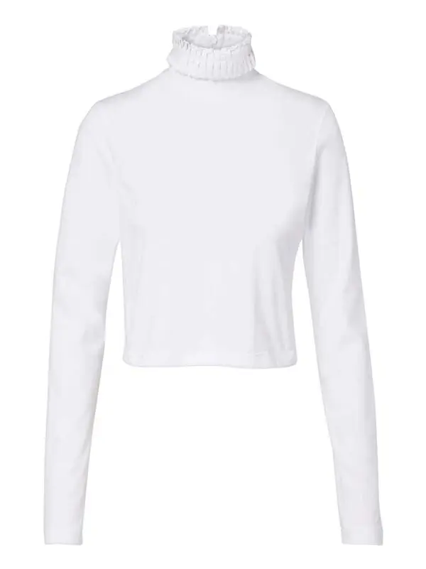 Alaïa Cropped Turtleneck Cotton Jersey Top - White