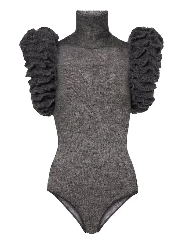 Alaïa Ruffled Mohair And Wool-blend Bodysuit - Grey