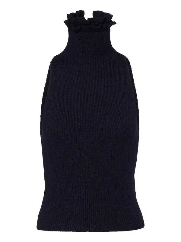 Alaïa Wool And Silk-blend Turtleneck Top - Blue