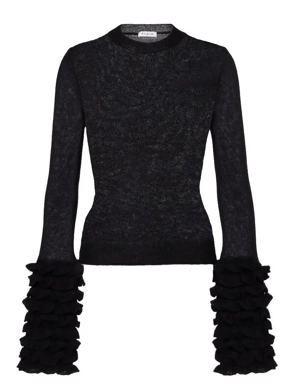 Alaïa Ruffled Sheer Mohair-blend Top - Black