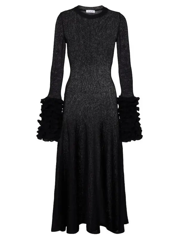 Alaïa Ruffled Mohair-blend Midi Dress - Black