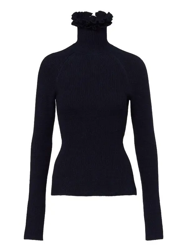 Alaïa Wool And Silk-blend Turtleneck Sweater - Blue