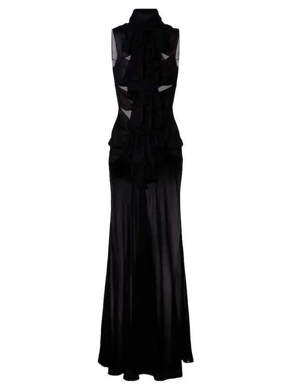 Alaïa Cutout Ruffled Jersey Gown - Black