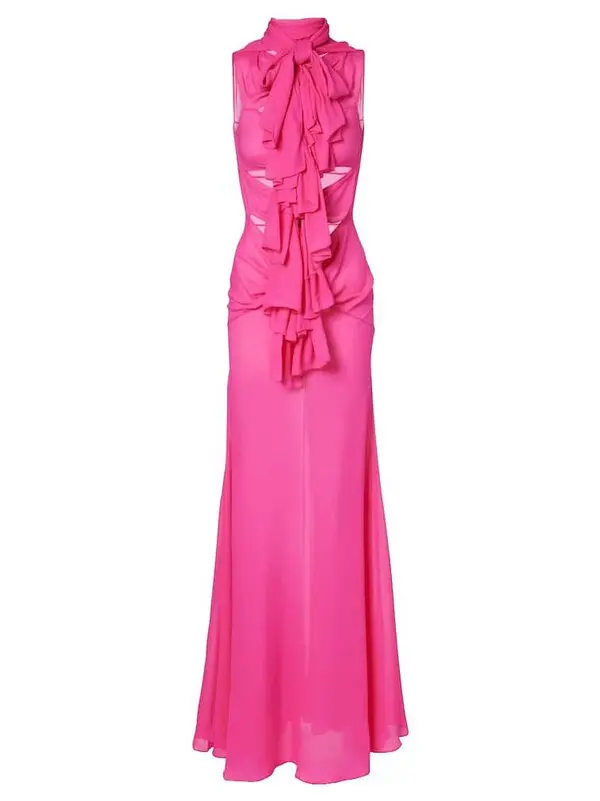 Alaïa Cutout Ruffled Jersey Gown - Pink