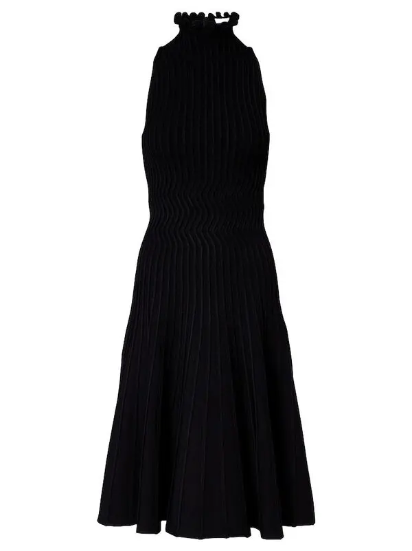 Alaïa Ribbed Knit Turtleneck Midi Dress - Black
