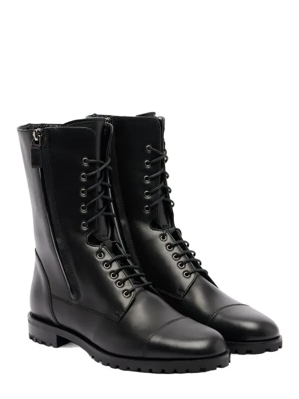 Manolo Blahnik Lugata Leather Combat Boots - Black
