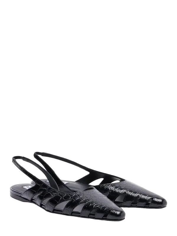 Alaïa Croc-effect Leather Slingback Flats - Black