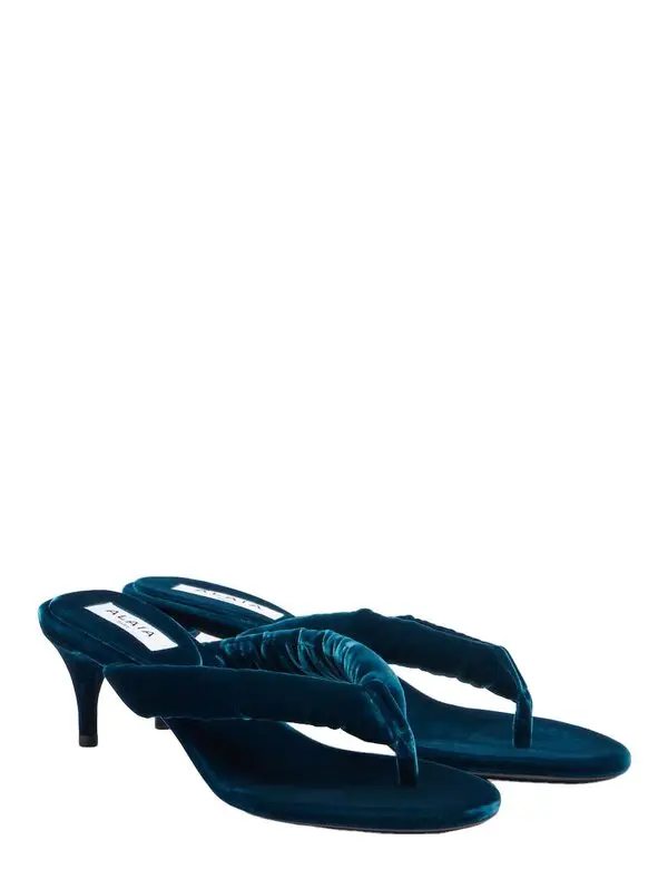 Alaïa Velvet Thong Sandals - Blue